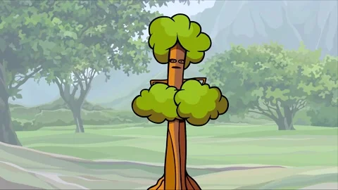 cartoon tree dancing in nature | Stock Video | Pond5