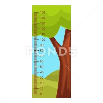 Cartoon tree growing next to height measurement scale: Graphic #282753865