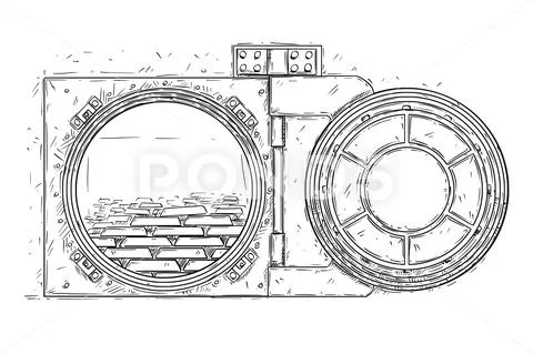Cartoon Vector Drawing of Open Vault Door With Gold Bars ~ Clip Art ...