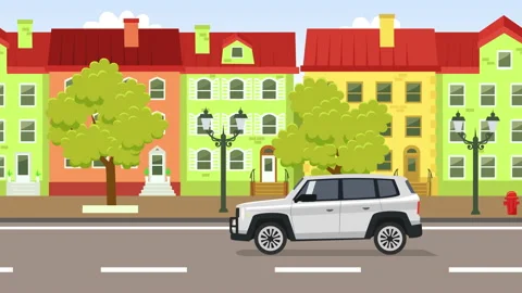 Cartoon white car flat animation driving... | Stock Video | Pond5