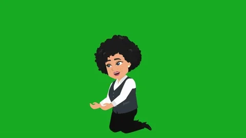 cartoon woman come on kneel green screen | Stock Video | Pond5