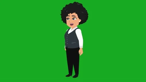 cartoon woman come on stand green screen | Stock Video | Pond5
