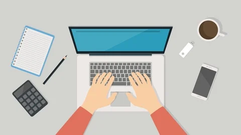 Cartoon workplace top view. Loop animati... | Stock Video | Pond5