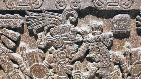 carved rock with prehispanic aztec deiti... | Stock Video | Pond5