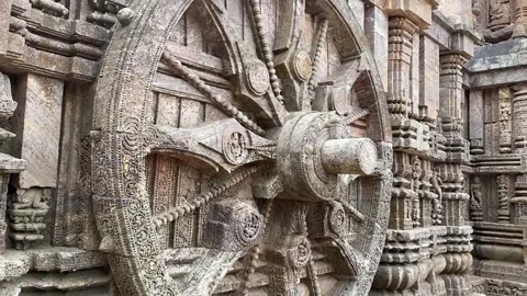 Carvings on stone wheel in ancient Surya... | Stock Video | Pond5