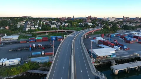 Casco Bay Bridge in Portland Maine. Ship... | Stock Video | Pond5