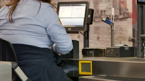 The cashier in grocery store with custom... | Stock Video | Pond5