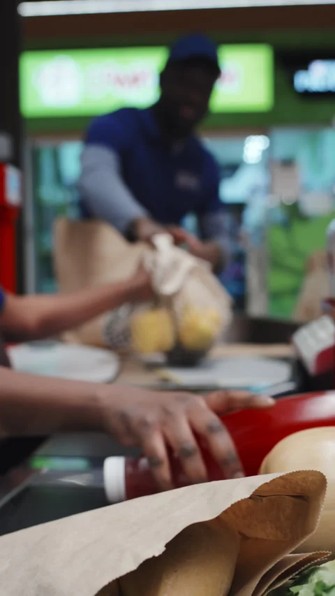 Cashier Scanning Food Sitting Behind The Stock Video Pond5