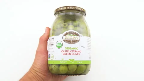 Castelvetrano green olives sign label fo... | Stock Video | Pond5
