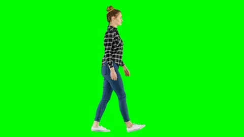 Casual Woman Walking on Green Screen | Stock Video | Pond5