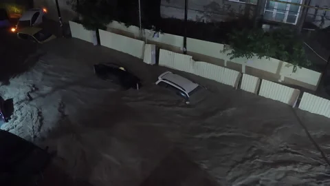 Catastrophe. Night. Flooding on a city s... | Stock Video | Pond5