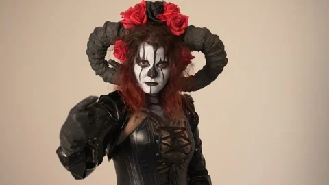 Catrina Cosplay girl calling with a fing... | Stock Video | Pond5