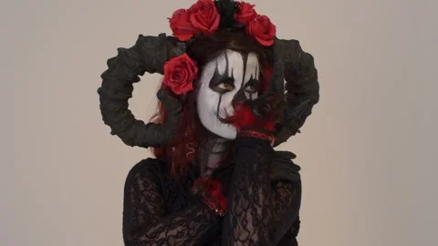 Catrina Cosplay girl with hands crossed ... | Stock Video | Pond5