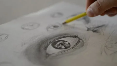 Caucasian Artist Sketch on paper with a ... | Stock Video | Pond5