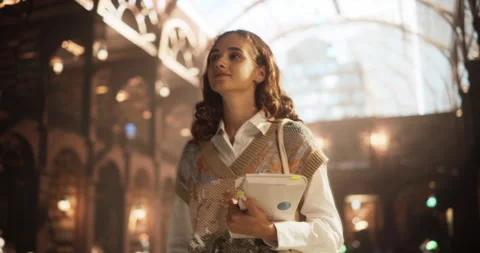 Caucasian Female Walking in Library | Stock Video | Pond5