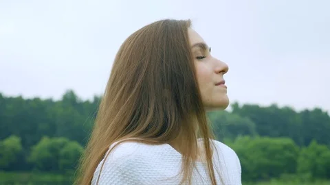 Caucasian girl deeply breathe with close... | Stock Video | Pond5