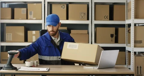 Caucasian handsome postman in uniform wo... | Stock Video | Pond5