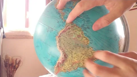 caucasian man's hand spin globe map plan... | Stock Video | Pond5