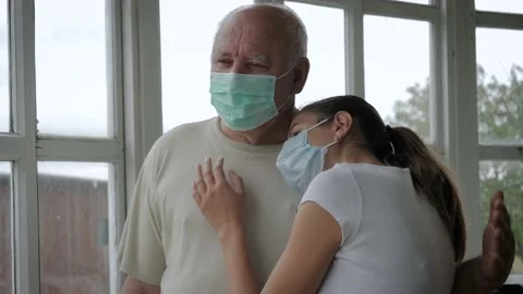 Caucasian Woman In Medical Mask Hugging ... | Stock Video | Pond5