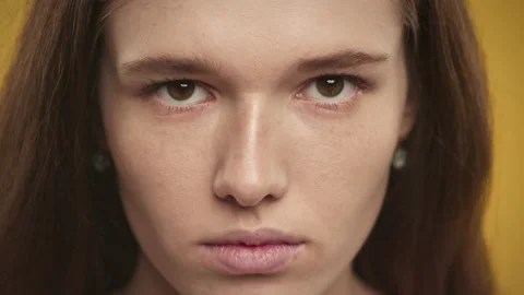 Caucasian woman raising her eyes up on a... | Stock Video | Pond5