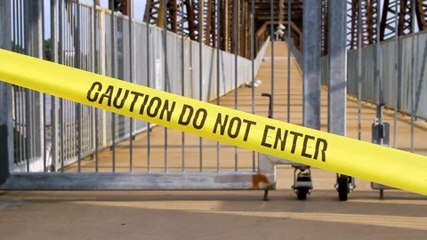 Caution Do Not Enter-Closed Walking Brid... | Stock Video | Pond5