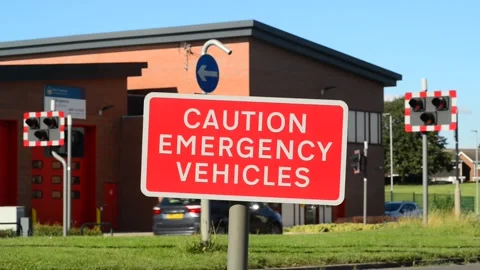 caution emergency vehicles warning sign ... | Stock Video | Pond5