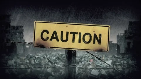 Caution sign in the rain. Matte painting... | Stock Video | Pond5