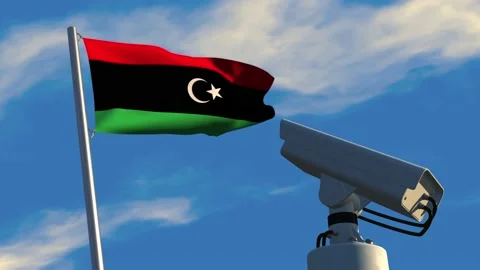 CCTV camera with Libyan flag waving in t... | Stock Video | Pond5