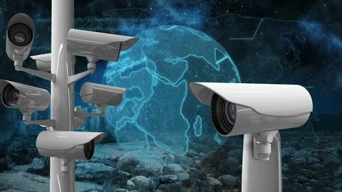 CCTV cameras and digital globe | Stock Video | Pond5