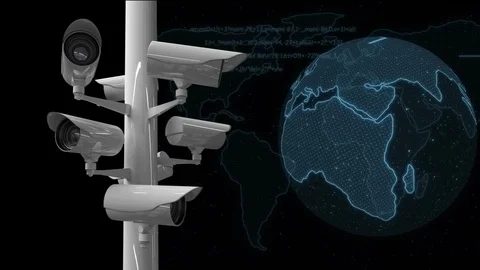 CCTV cameras and digital globe with worl... | Stock Video | Pond5