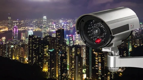 CCTV cameras with background of night ci... | Stock Video | Pond5