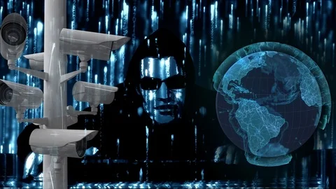 CCTV cameras with digital globe and silh... | Stock Video | Pond5