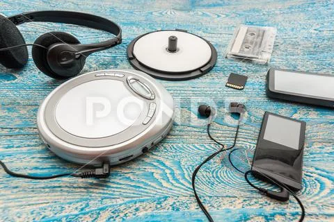 Cd player on a blue background Stock Photo ~ Image #75896530
