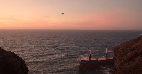 CDRY BLUE cargo shipwrecked, helicopter ... | Stock Video | Pond5