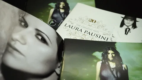 CDs and artwork of Italian singer LAURA ... | Stock Video | Pond5