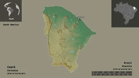 Ceará location. Brazil. Relief map | Stock Video | Pond5