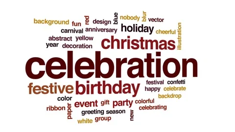 Celebration animated word cloud, text de... | Stock Video | Pond5