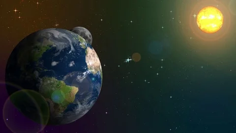 Celestial bodies. Earth, Moon, Sun. | Stock Video | Pond5