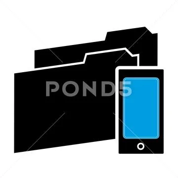 Cell phone icon with folders on white background. Vector illustration ...