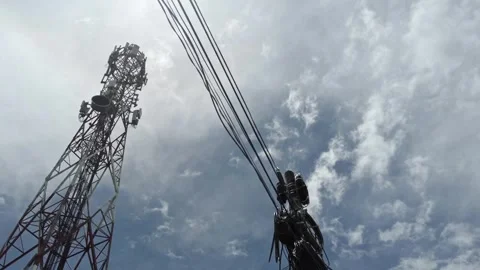 Cell phone signal relay and radio tower ... | Stock Video | Pond5