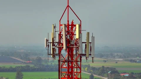 A cell site tower from a drone aerial vi... | Stock Video | Pond5