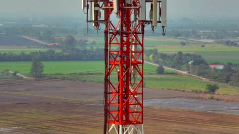 A cell site tower from a drone aerial vi... | Stock Video | Pond5