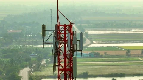 A cell site tower from a drone aerial vi... | Stock Video | Pond5