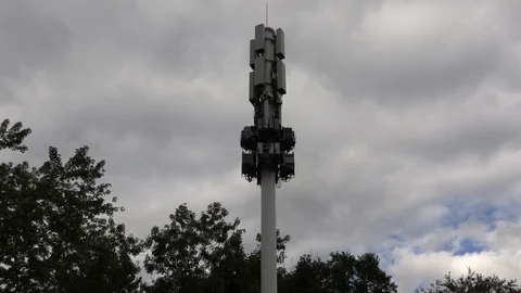Cell tower with antennas for LTE 4G 5G d... | Stock Video | Pond5