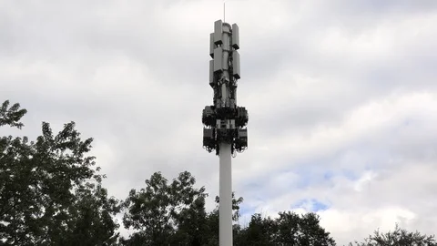 Cell tower with antennas for LTE 4G 5G d... | Stock Video | Pond5