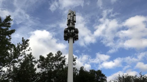 Cell tower with antennas for LTE 4G 5G d... | Stock Video | Pond5