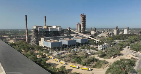 Cement Factory 4K Drone with trucks | Stock Video | Pond5
