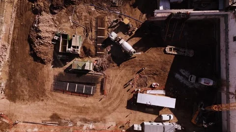 Cement mixer trucks work at the start of... | Stock Video | Pond5