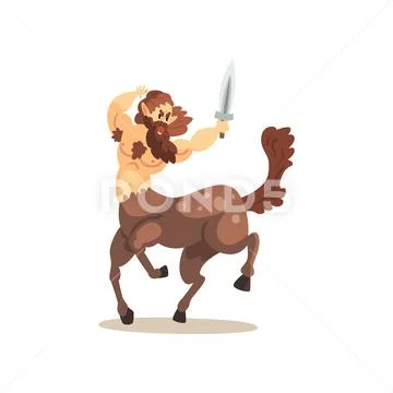 Centaur warrior with sword, ancient mythical creature cartoon vector: Graphic #95133685