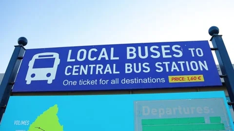 Central bus station sign above city map. | Stock Video | Pond5